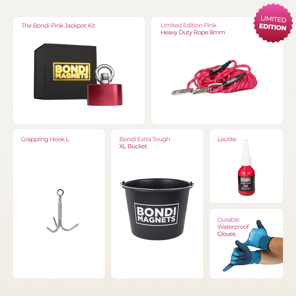 The Jackpot Pink kit – Bondi Magnets, specially made for magnet fishing
